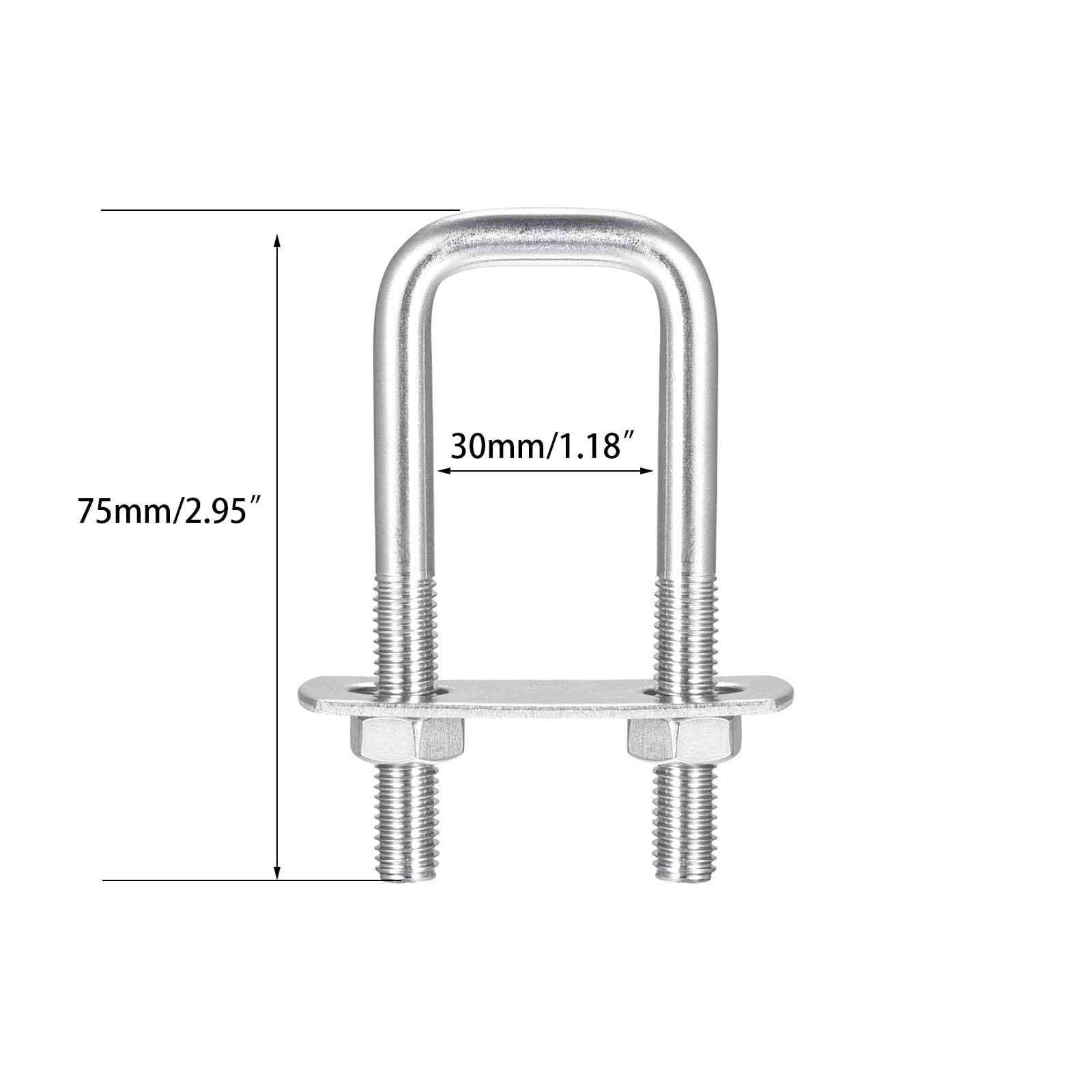 TA-VIGOR 5 sets M8 Square U-Bolts, 27mm Inner Width 75mm Length 304 ...
