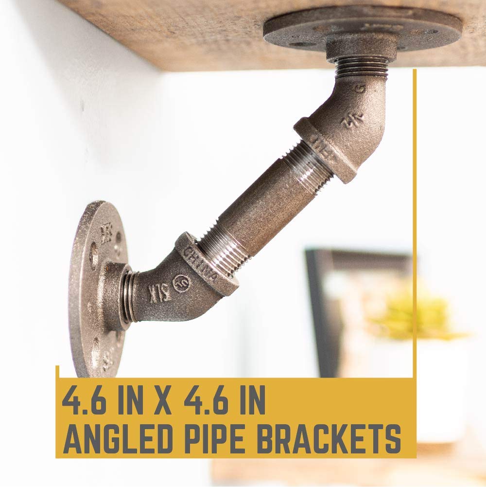 Pipe Shelf Brackets, Industrial Angled Bracket for Rustic Floating ...