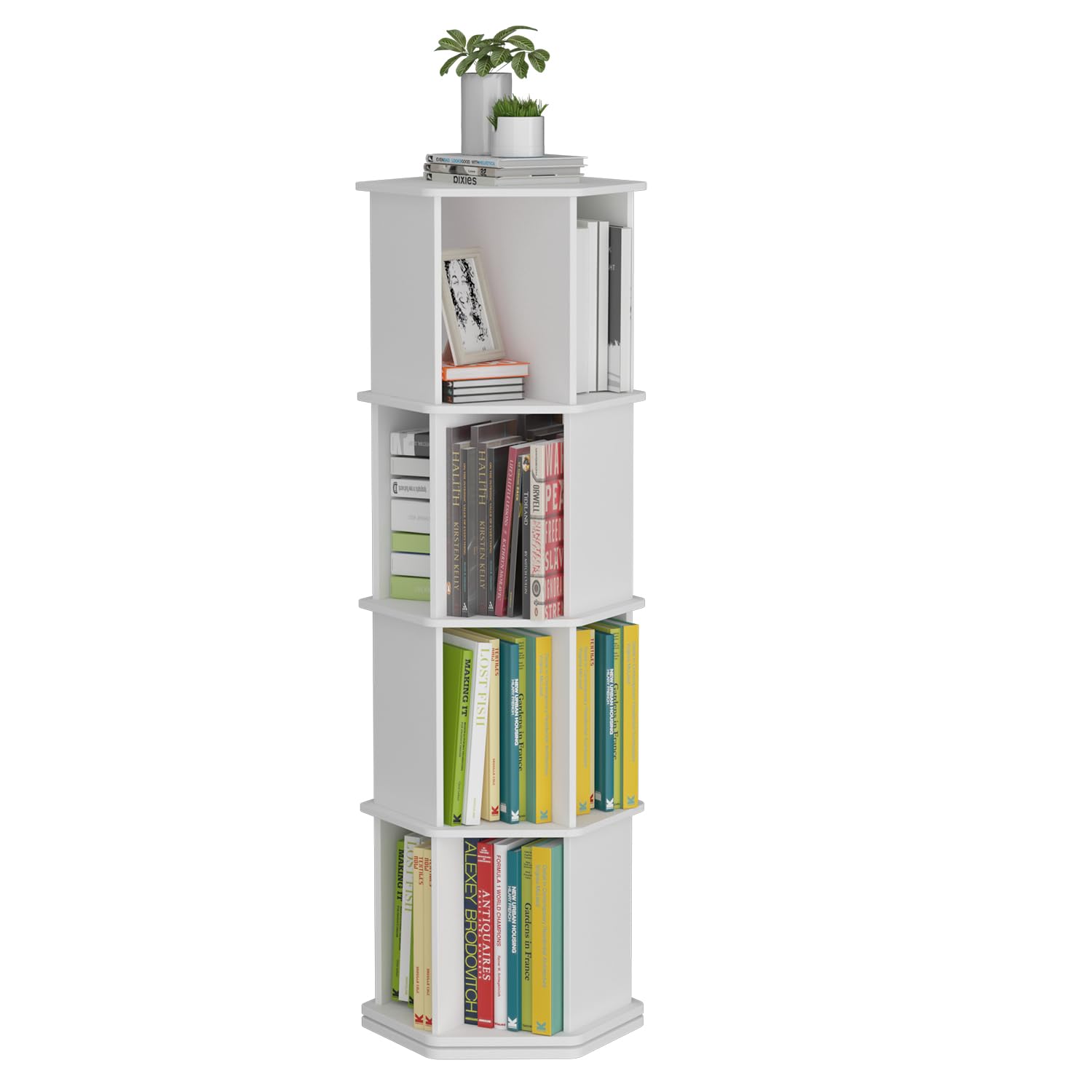 Nisorpa Rotating Bookshelf 360° Rotating Bookcase 4 Tiers Revolving ...