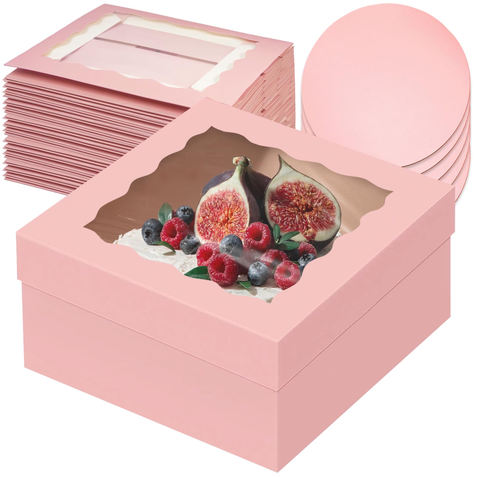 Amazon.com: qiqee 12x12x6 Cake Box, 18 Sets Pink Cake Box with Window ...