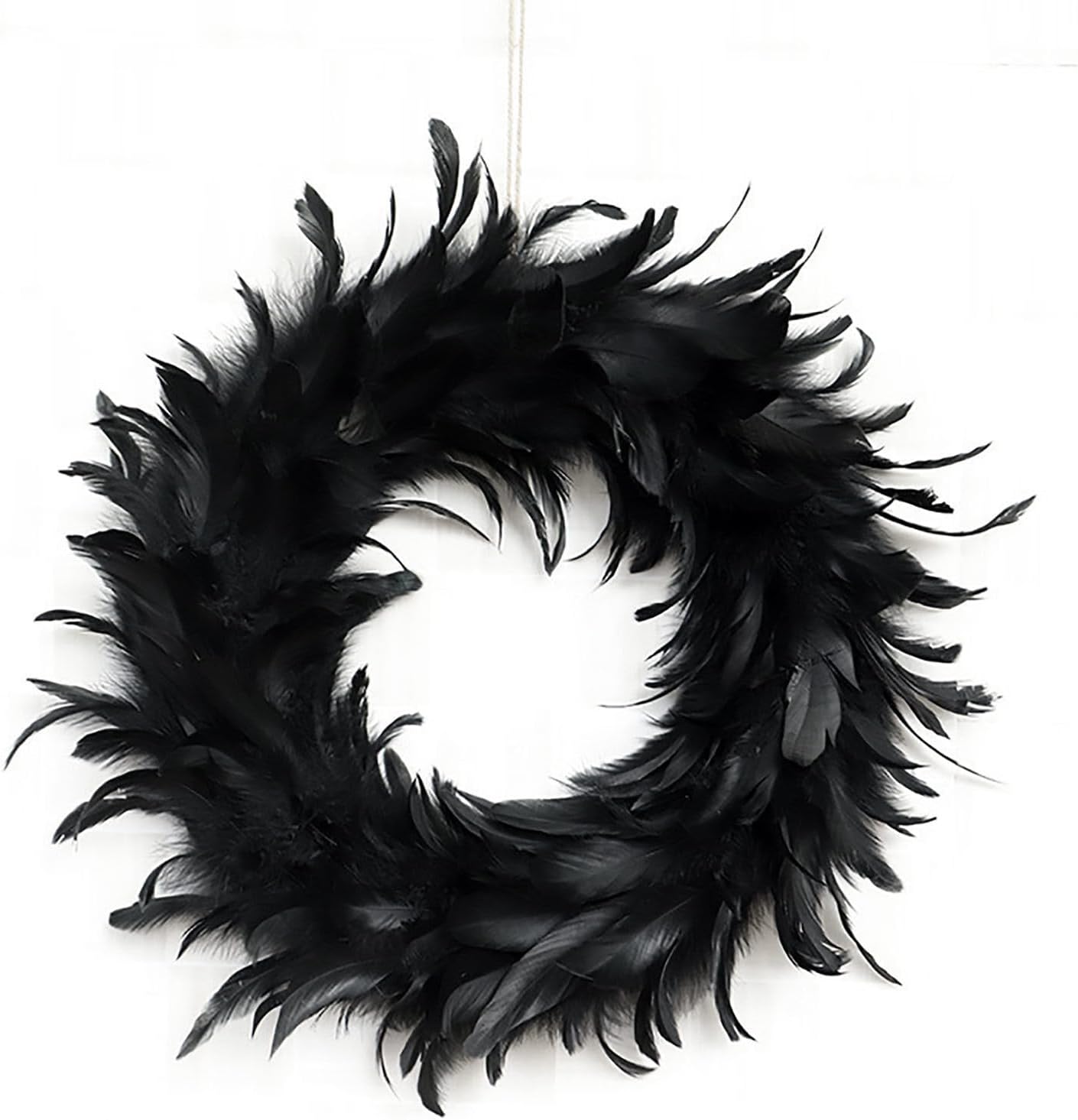 Amazon.com: Halloween Feather Wreath, Creepy Black Wreath, 18.5 Inch ...