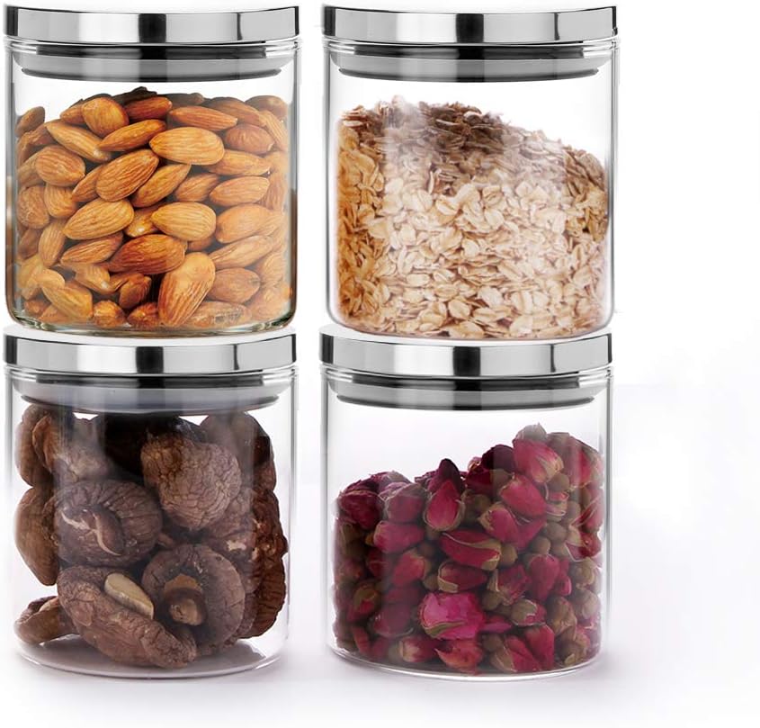 Amazon.com: 6 Pieces Kitchen Canisters Set 20 oz Stainless Steel Glass ...