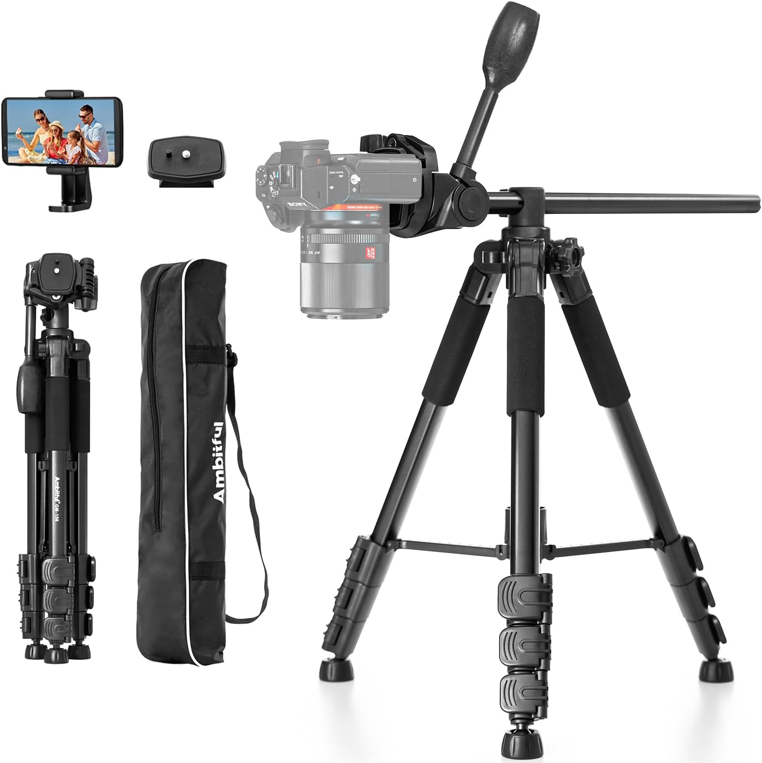 Amazon.com : Ambitful 62" Professional Camera Tripod, Black - Removable ...