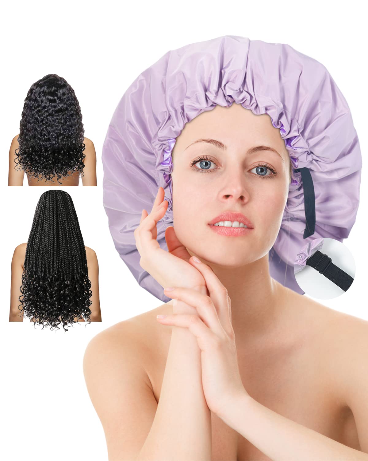 Amazon.com : Aquior Shower Cap,Extra Adjustable Shower Caps for Women ...