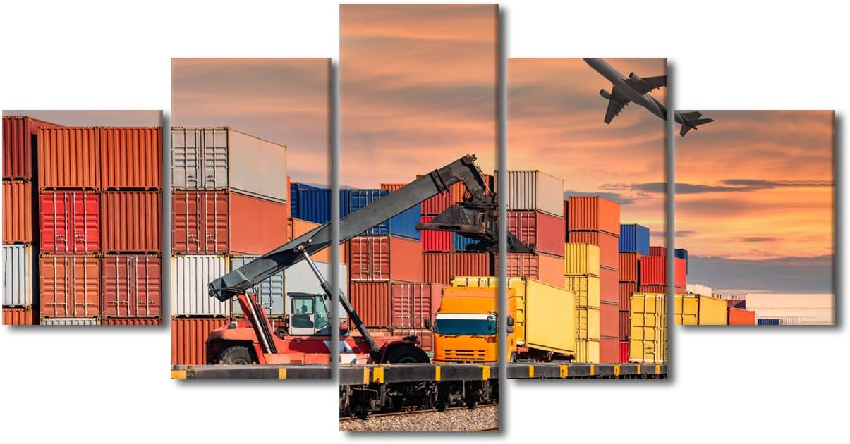 Amazon.com: 5 Pieces Wall Art Logistics Transports in Shipyard Wall ...