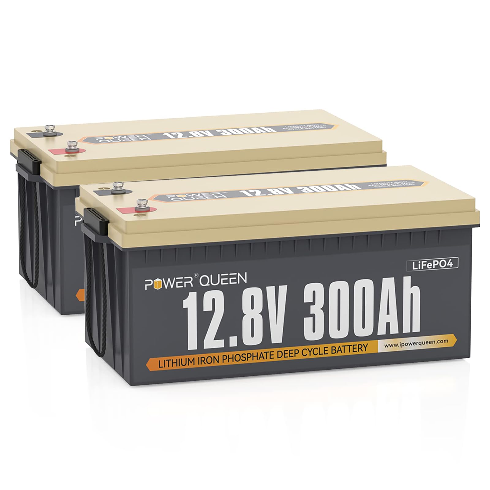 Power Queen 12.8V 300Ah 2 Pack 3840Wh LiFePO4 Battery, Built-in 200A ...