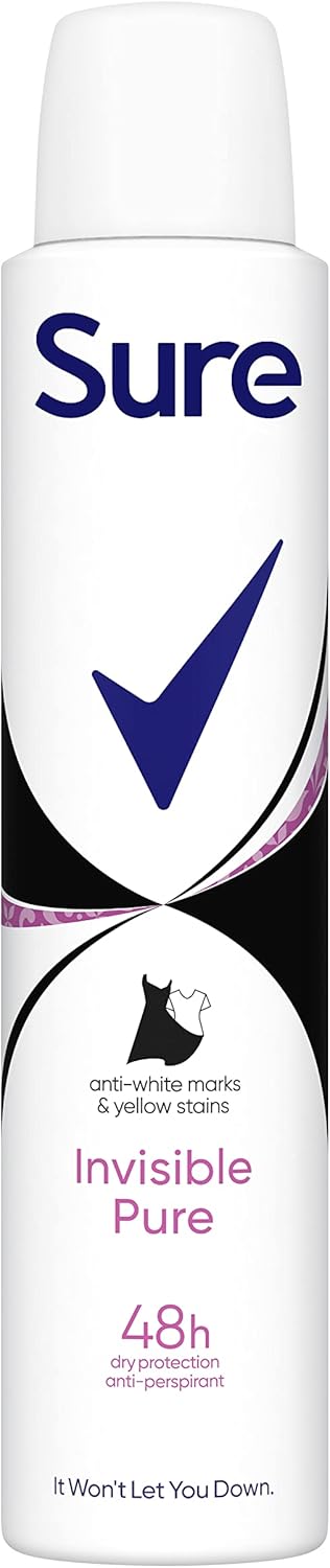 Sure Invisible Pure Anti-Perspirant Aerosol pack of 6 deodorant for ...
