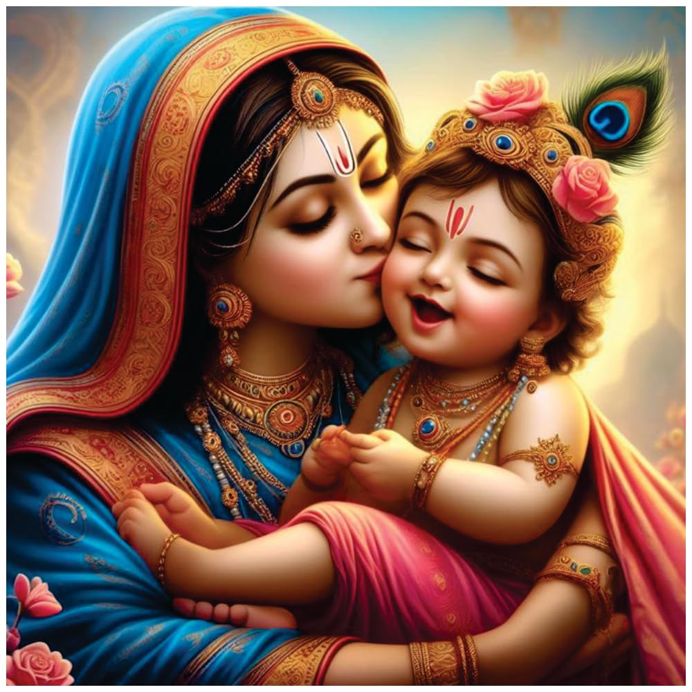Techgifti Cute Bal Krishna Yashoda Maa Godhi Kiss Wall Poster for ...