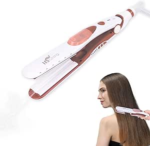 Fer à lisser vapeur, 2 en 1 Tourmaline Professionnel Vapeur Lisseur et Boucleur Pour Cheveux ...