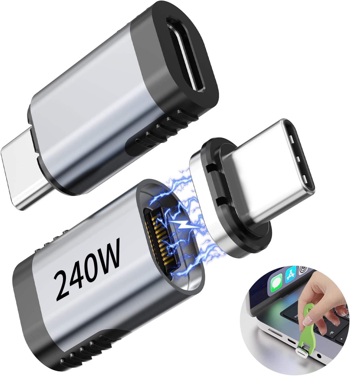 Amazon.com: 3C'S USB C Magnetic Adapter 240w, 2PCS Straight Magnetic ...
