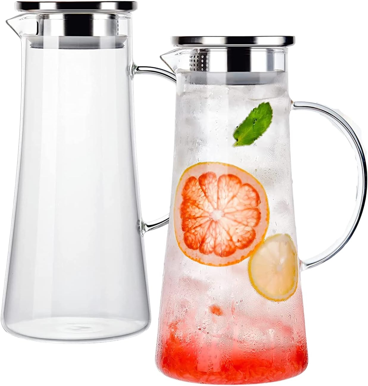 Karafu Jarra de vidrio con mango y tapa, jarra de agua hecha a mano de ...