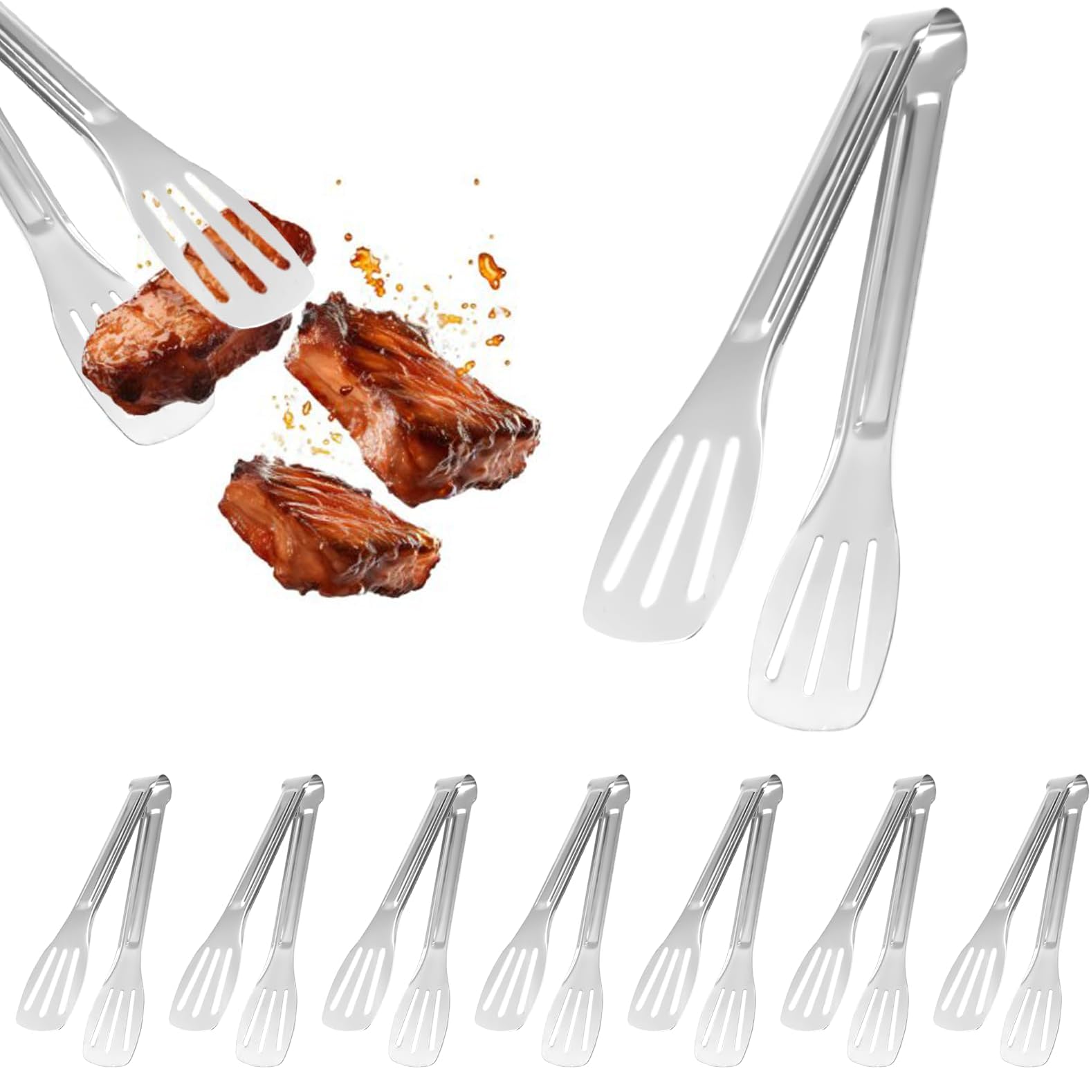 8 Pezzi Pinze Da Cucina, Acciaio Inox Pinze, 19cm Pinza per Barbecue ...