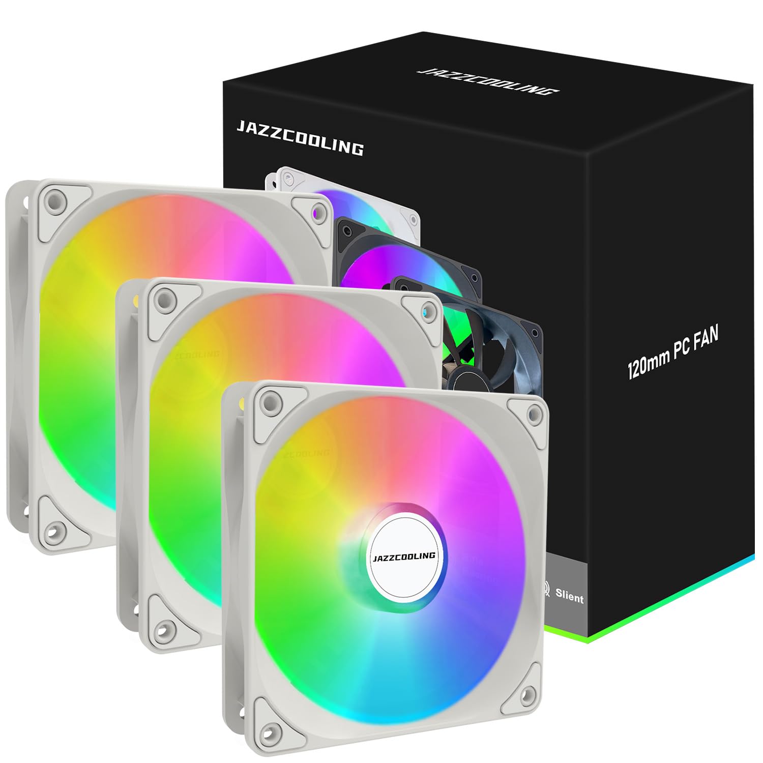 120mm Case Fan 3 Pack White RGB Fans, FS-120W High Performance 120mm ...