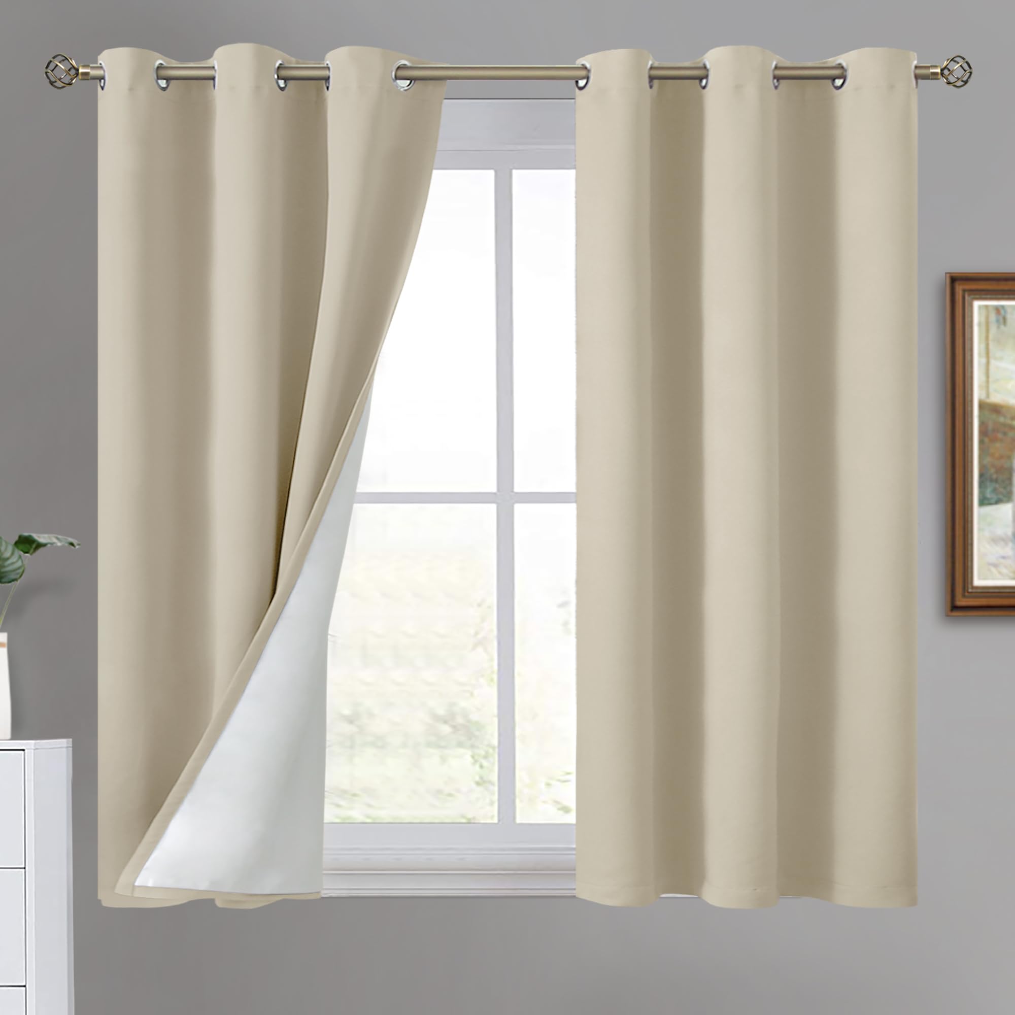 Short Blackout Curtains 45 Inch Length 2 Panels, 100% Light Blocking ...