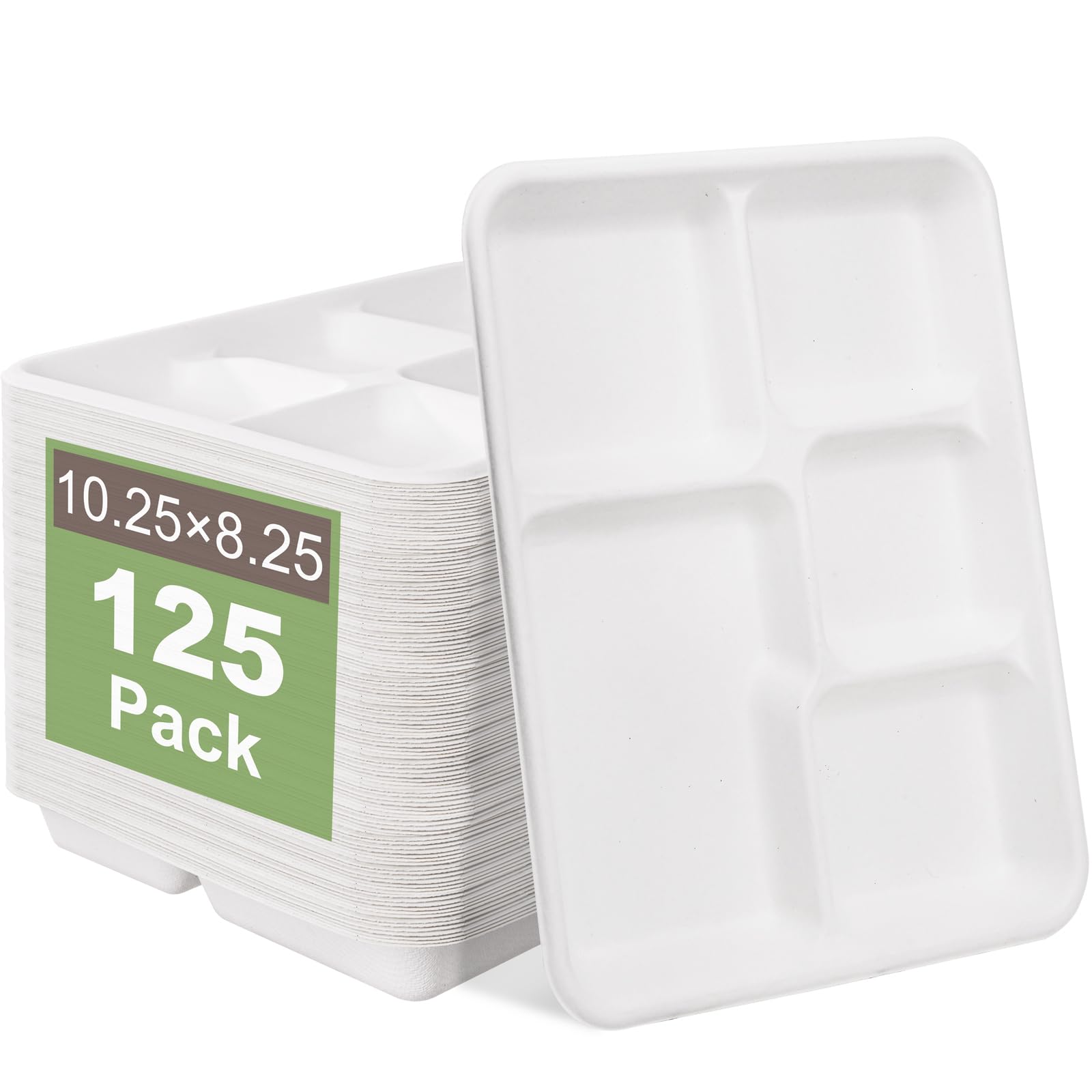 Amazon.com: 100% Compostable 5 Compartment Paper Plates, 125 Pack Heavy ...