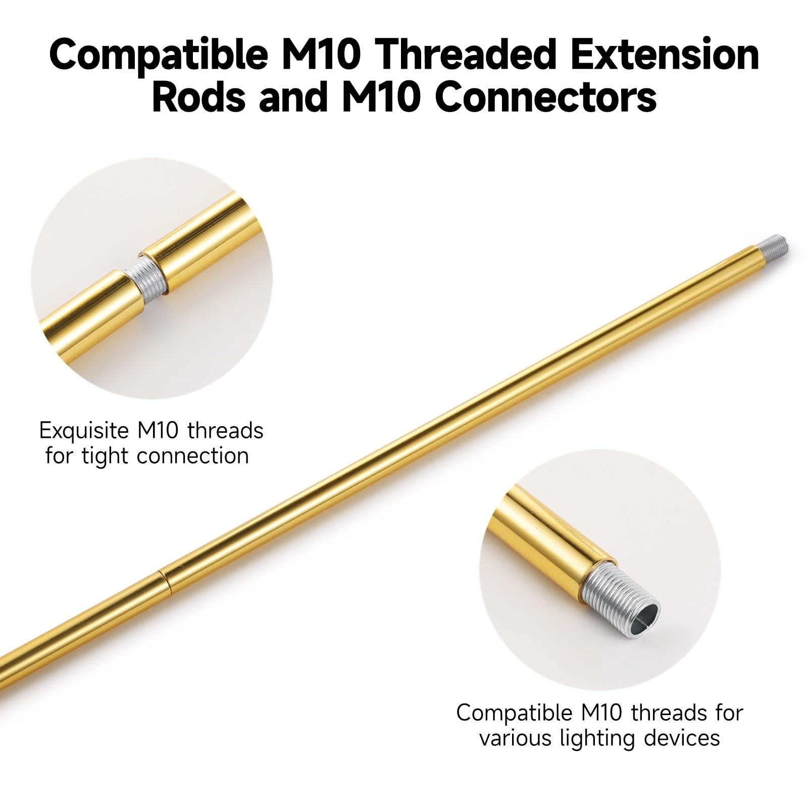 Snapklik.com : Lnrueg Bright Gold M10 Threaded Extension Rod, 10 PCS 12 ...