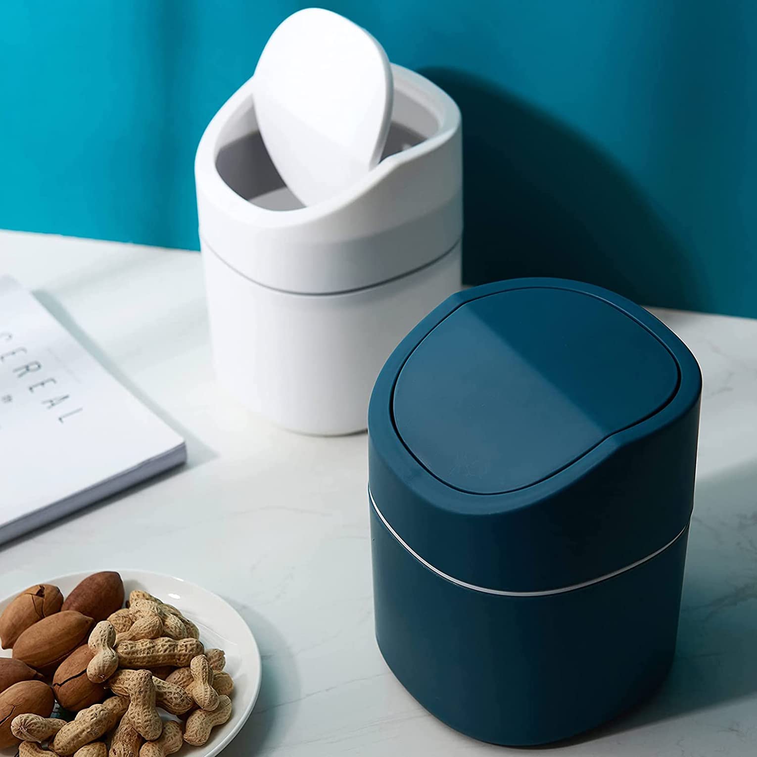 Buy Mini Desktop Bin, Small Bin with Lid, Plastic T Can for Vanity ...