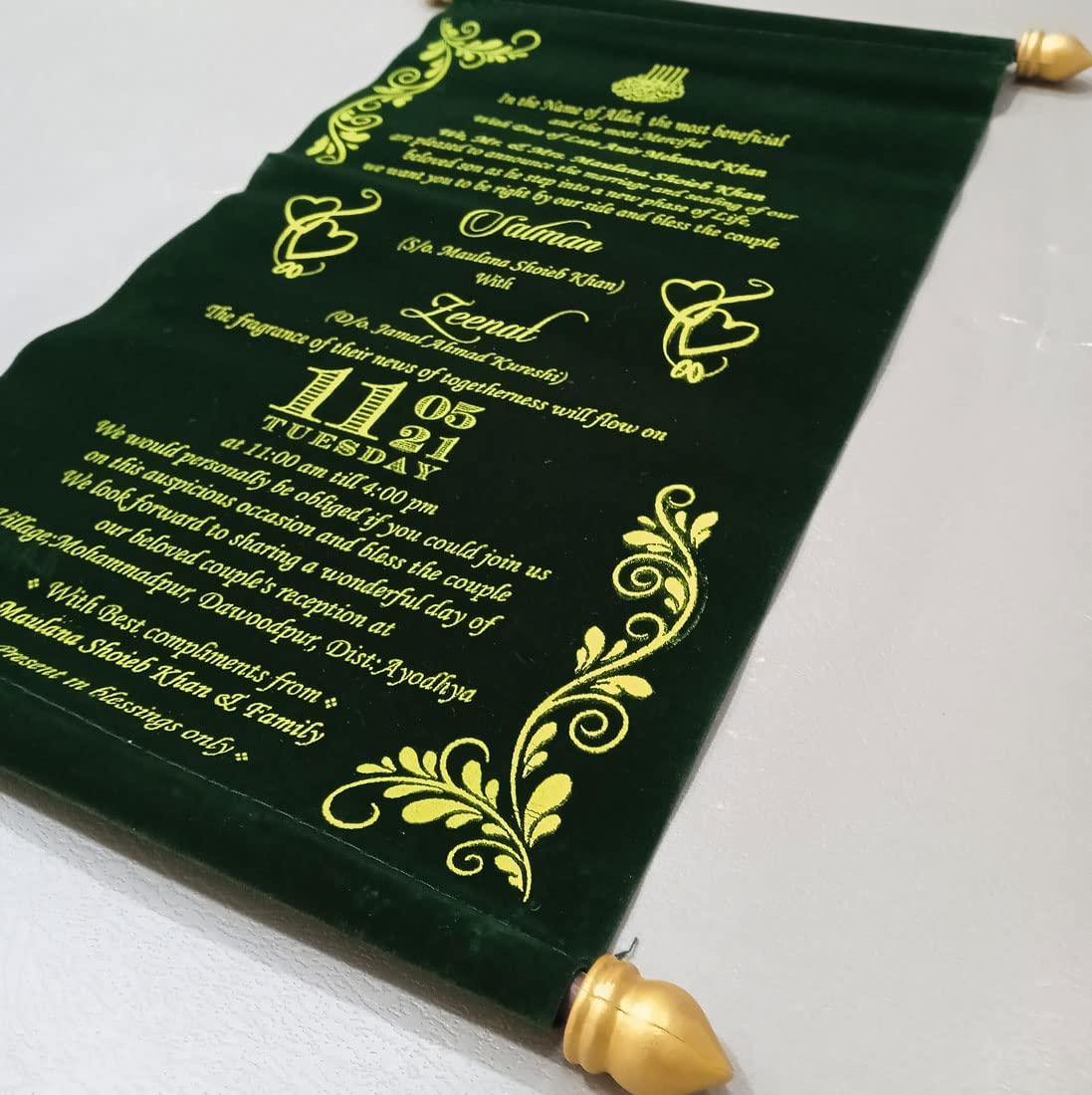 Buy JIMIT CARD Scroll Wedding Invitation Card In Velvet Fabric (Order 1 ...