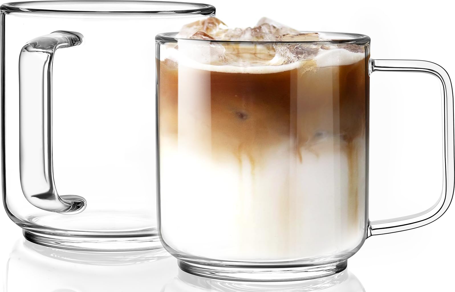 Amazon.com: Aquach 22oz Large Clear Glass Coffee Mugs Set of 2 - Serve ...