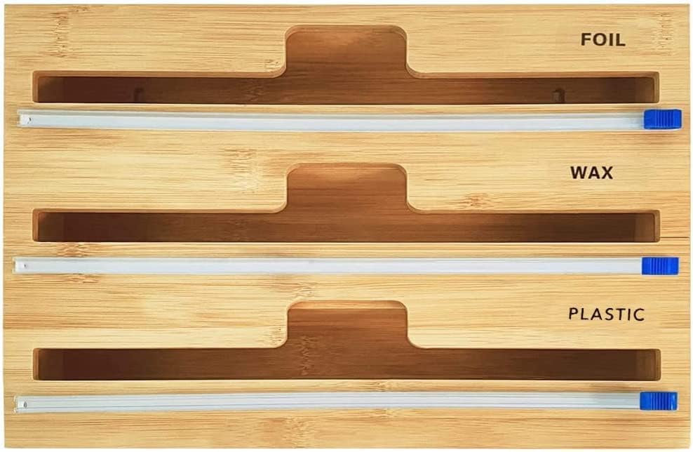 3 in 1 Wrap Dispenser with 6 Cutter and Labels, Plastic Wrap, Aluminum ...