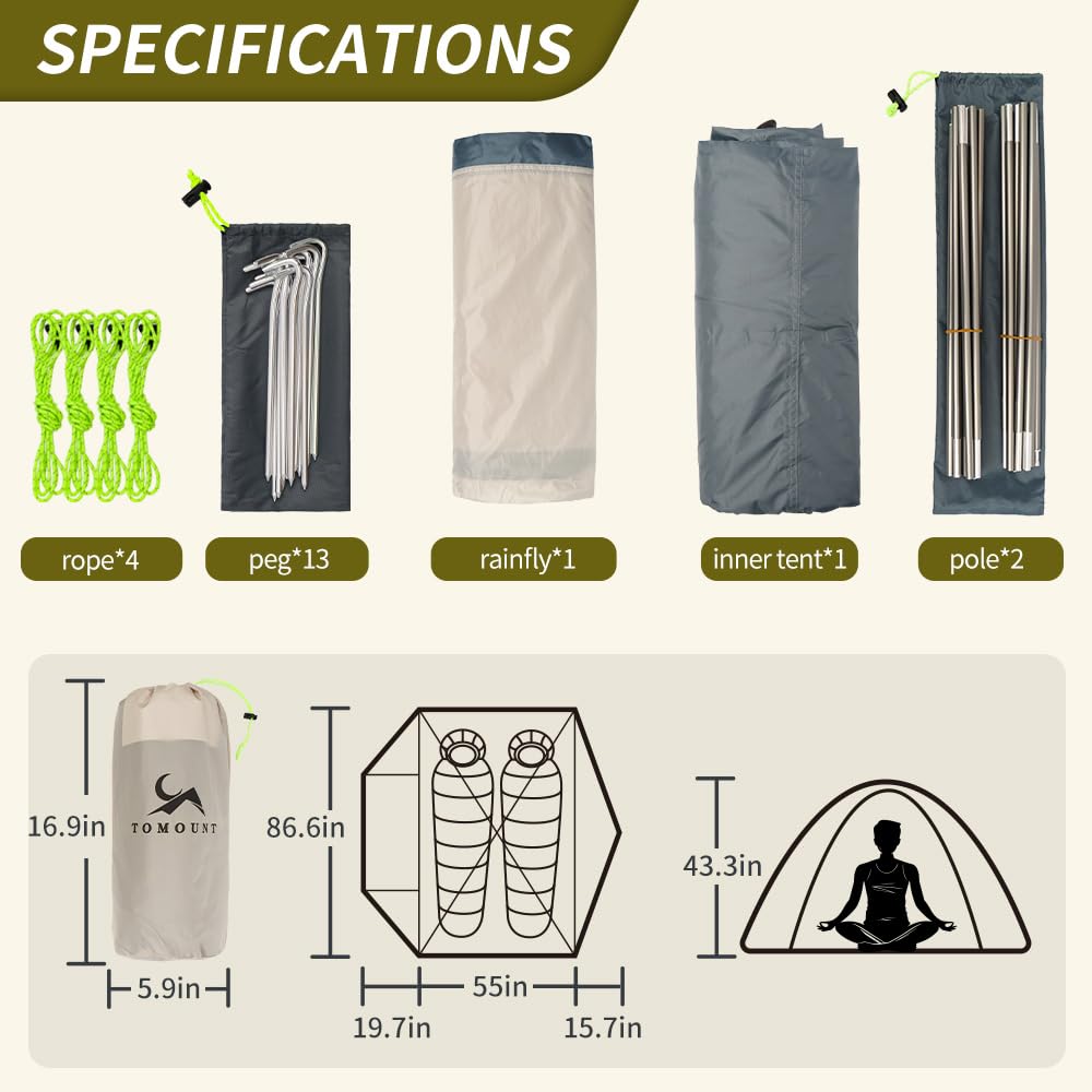 Snapklik.com : TOMOUNT Backpacking Tent 2 Person Waterproof Lightweight ...