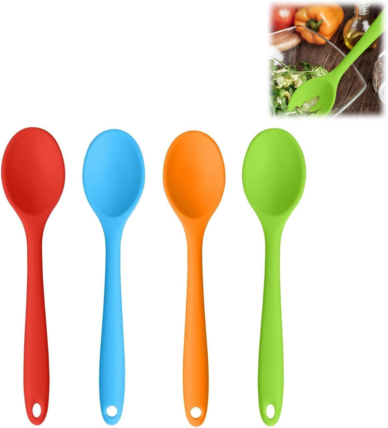 4 Pcs Silicone Spoon, Long Handle Mixing Spoons Heat Resistant Baking ...