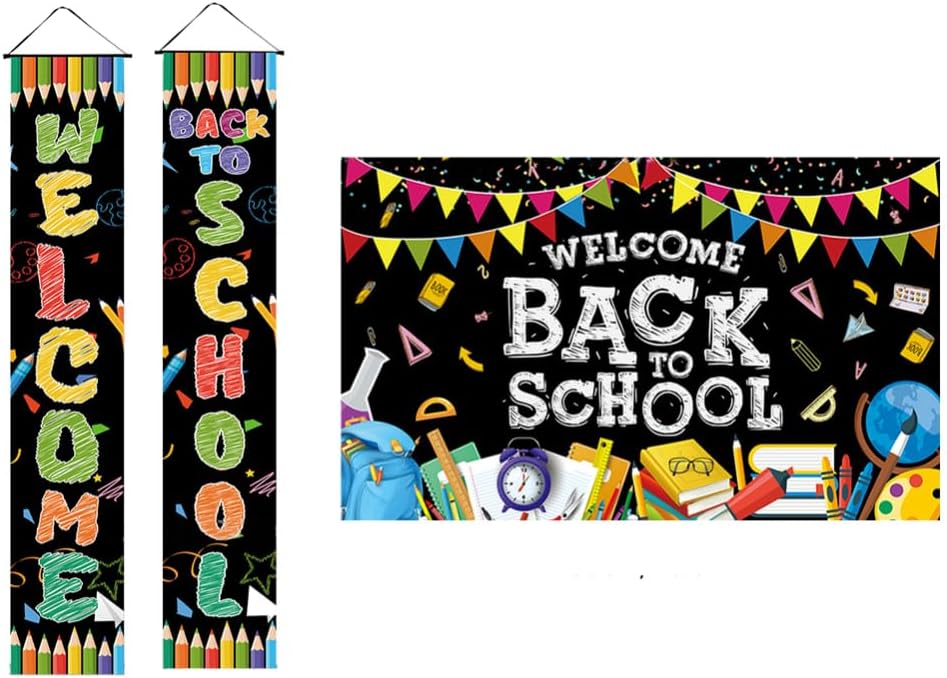 Amazon.com: 3 Pieces Welcome Back To School Banner,First Day of School ...