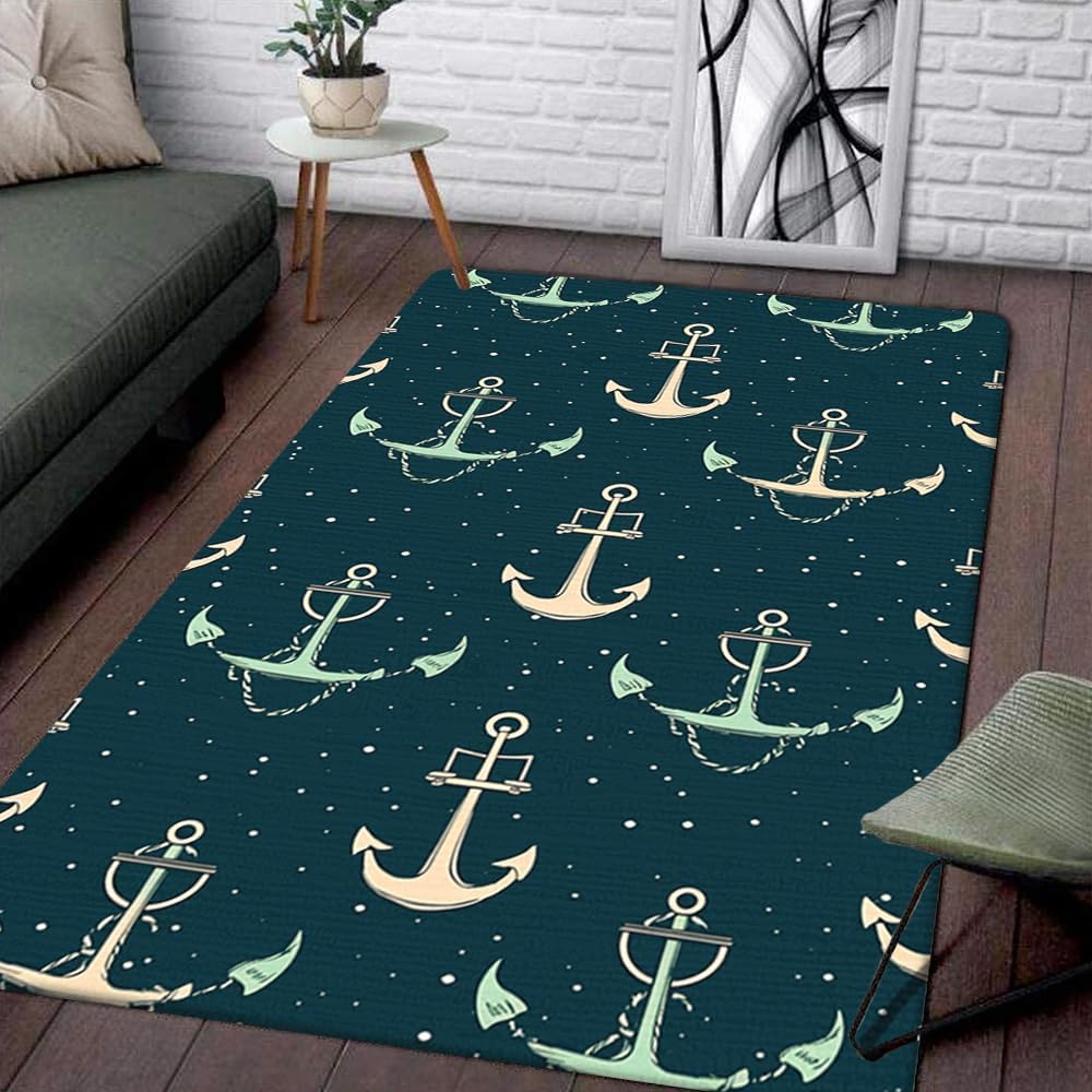 Amazon.com: Personalized Blue Anchor Rug - Ocean Anchor Rug, Blue ...