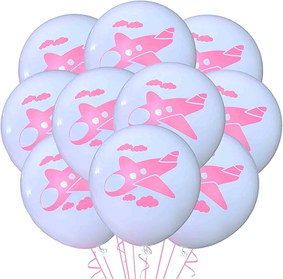 Amazon.com: Pink Airplane Latex Balloons 12 Count, Airplane Balloons ...