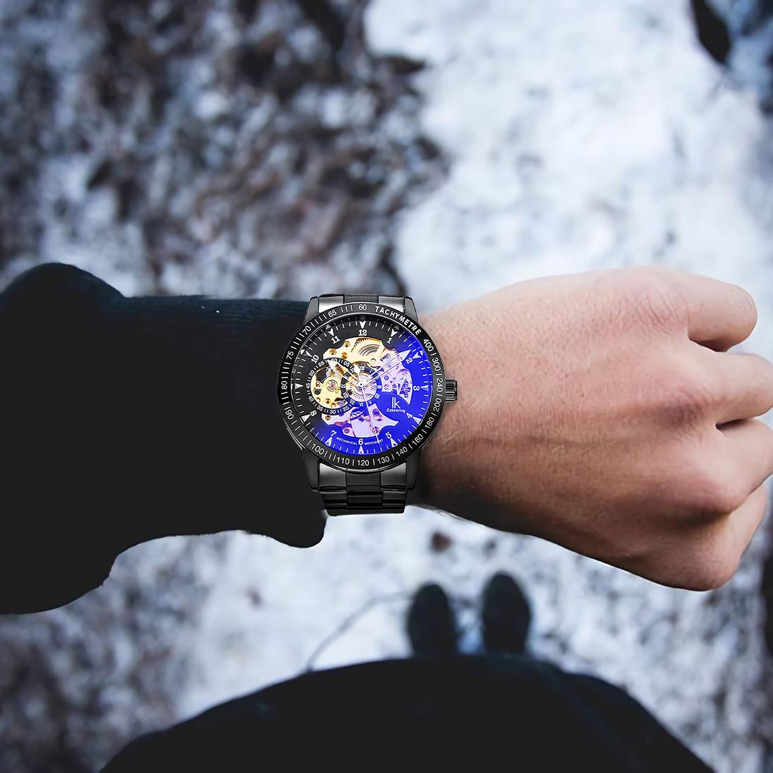 Snapklik.com : IK Mens Watch Skeleton Automatic Mechanical Wristwatch