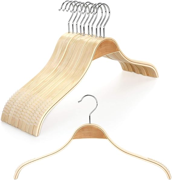 Amazon.com: TOPIA HANGER Slim Natural Wood Hangers with Extra Soft Non ...