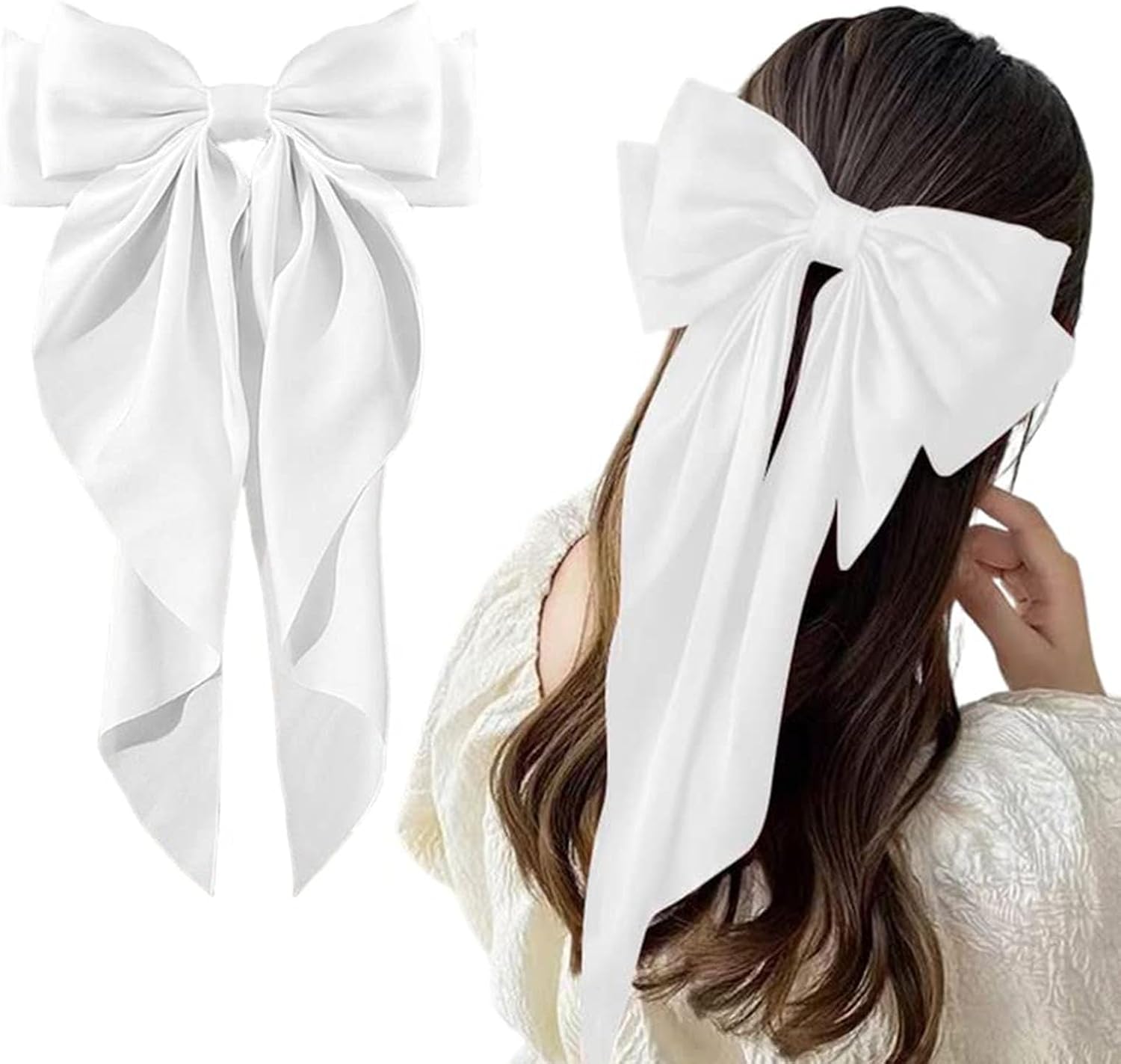 French Soft Satin Hair Bow with Long Silky Tail - Large Bows, 90's ...
