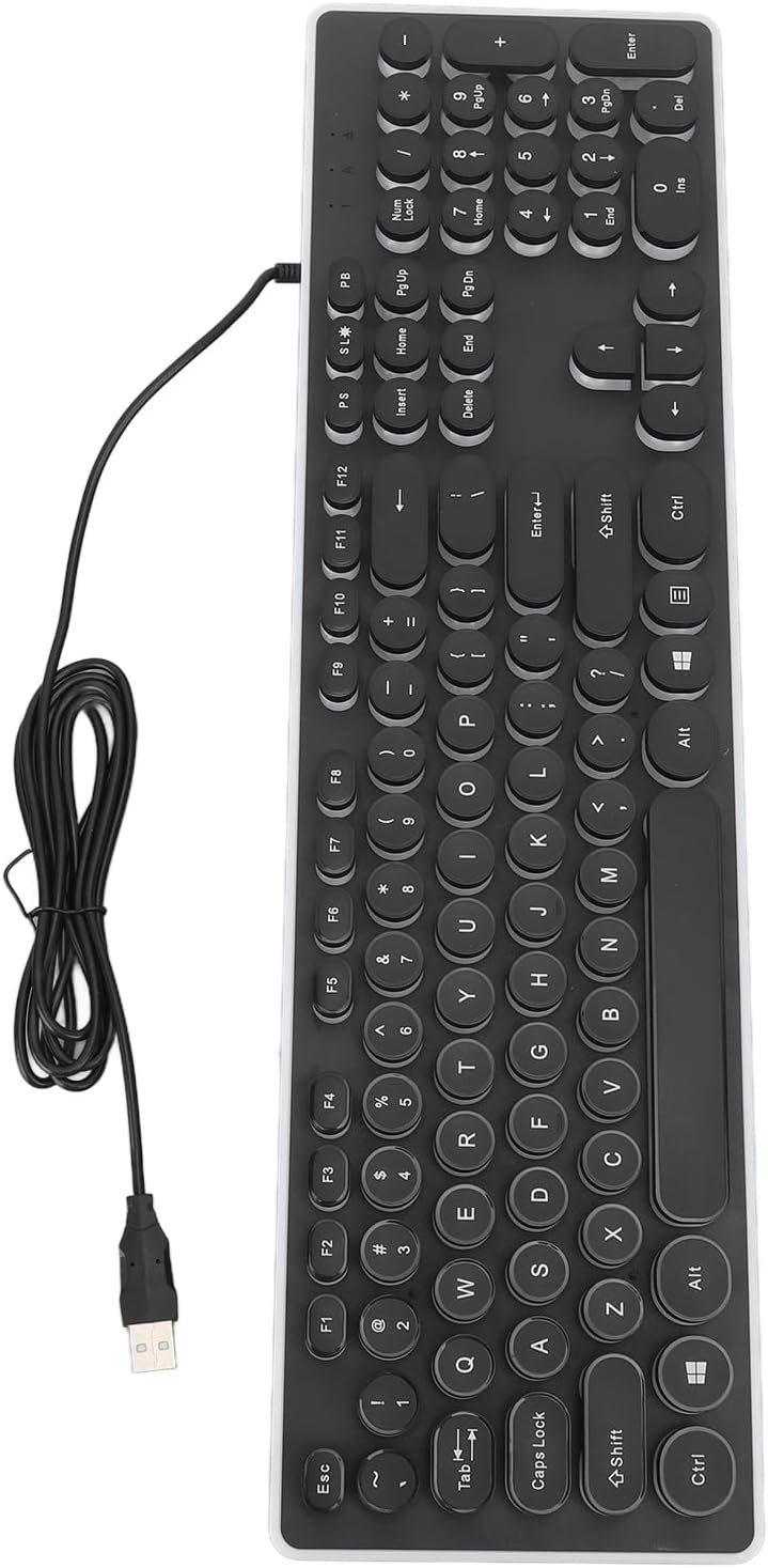 Illuminated Gaming Keyboard 104 Ergonomic Keys USB Black Round Keycaps ...