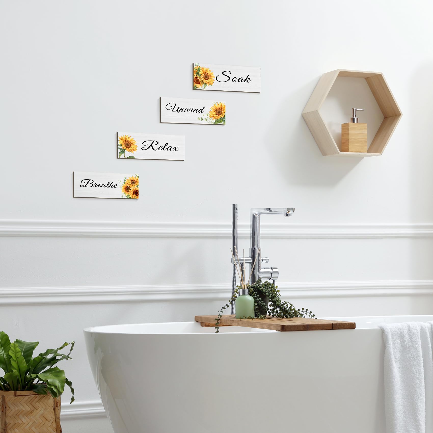 Snapklik.com : 4 Piece Sunflower Farmhouse Rustic Bathroom Wall Art - Relax
