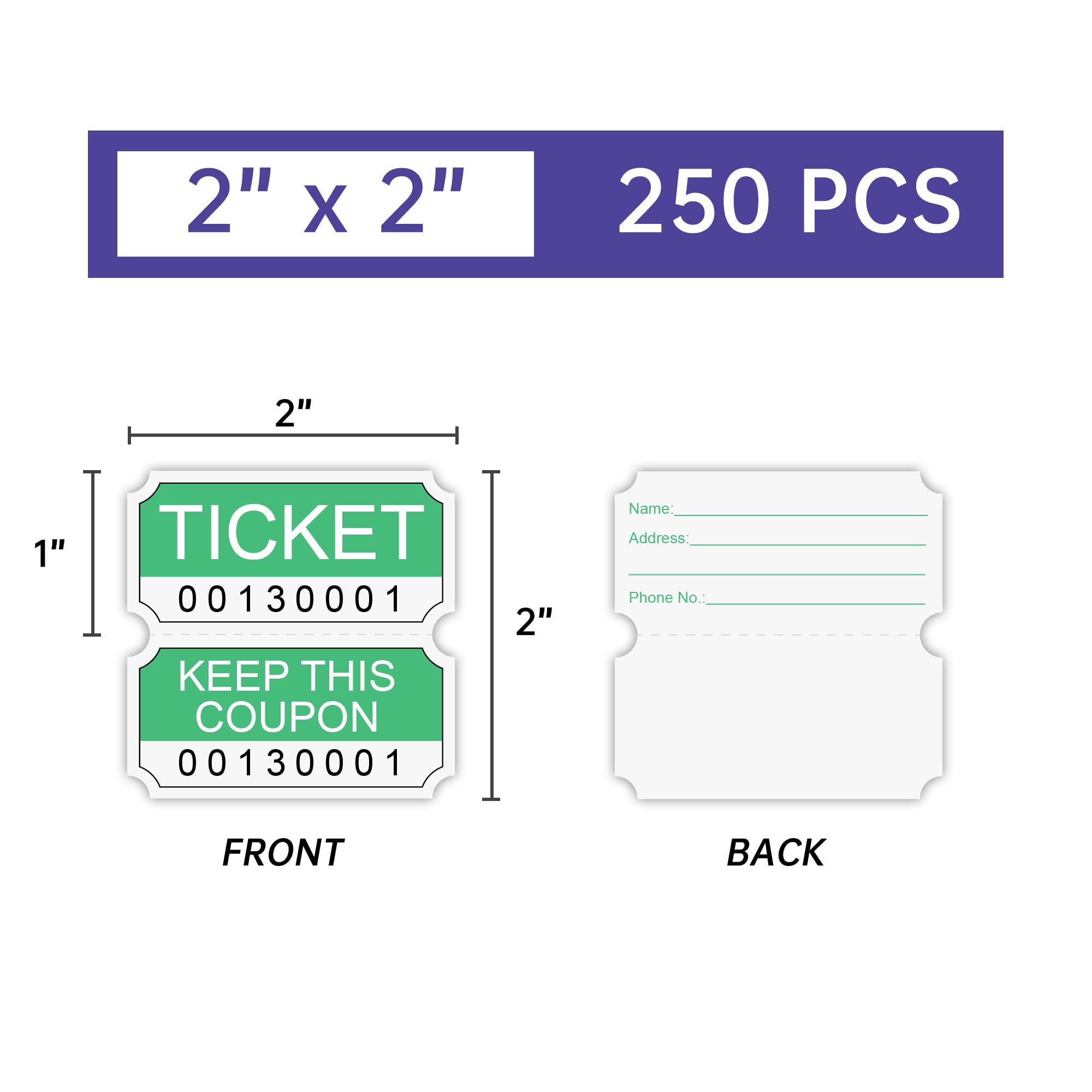 Snapklik.com : DGBDPACK 250 Green Double Raffle Tickets, 50/50 Raffle ...