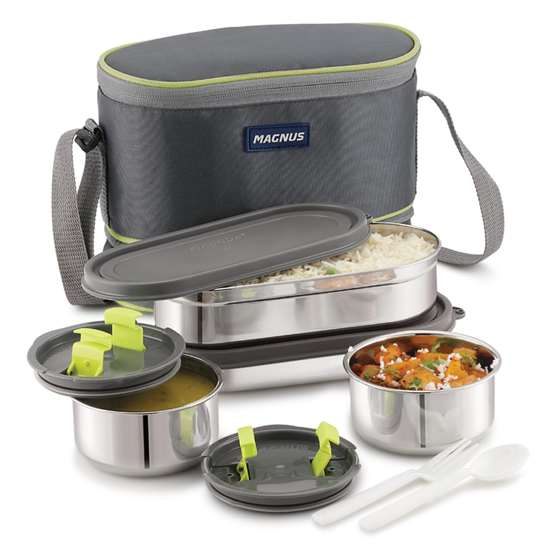Buy Magnus Olive-4 Stainless Steel Lunchbox with Leak-Proof Containers ...