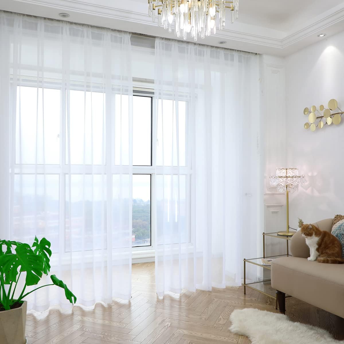 Amazon.com: PHILEASY Window Sheer White Curtains 108 Inches Long 2 ...