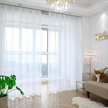 Amazon.com: PHILEASY Window Sheer White Curtains 108 Inches Long 2 ...