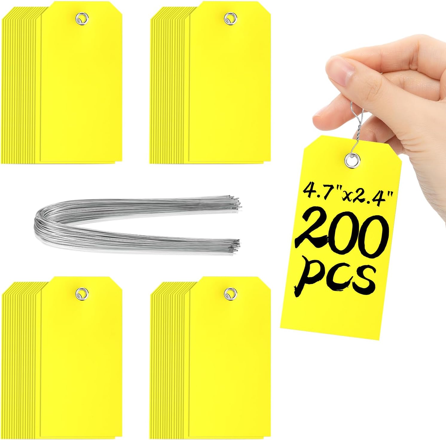 200 Pieces 4 3/4" x 2 3/8" Plastic Shipping Tags with Wire Waterproof ...