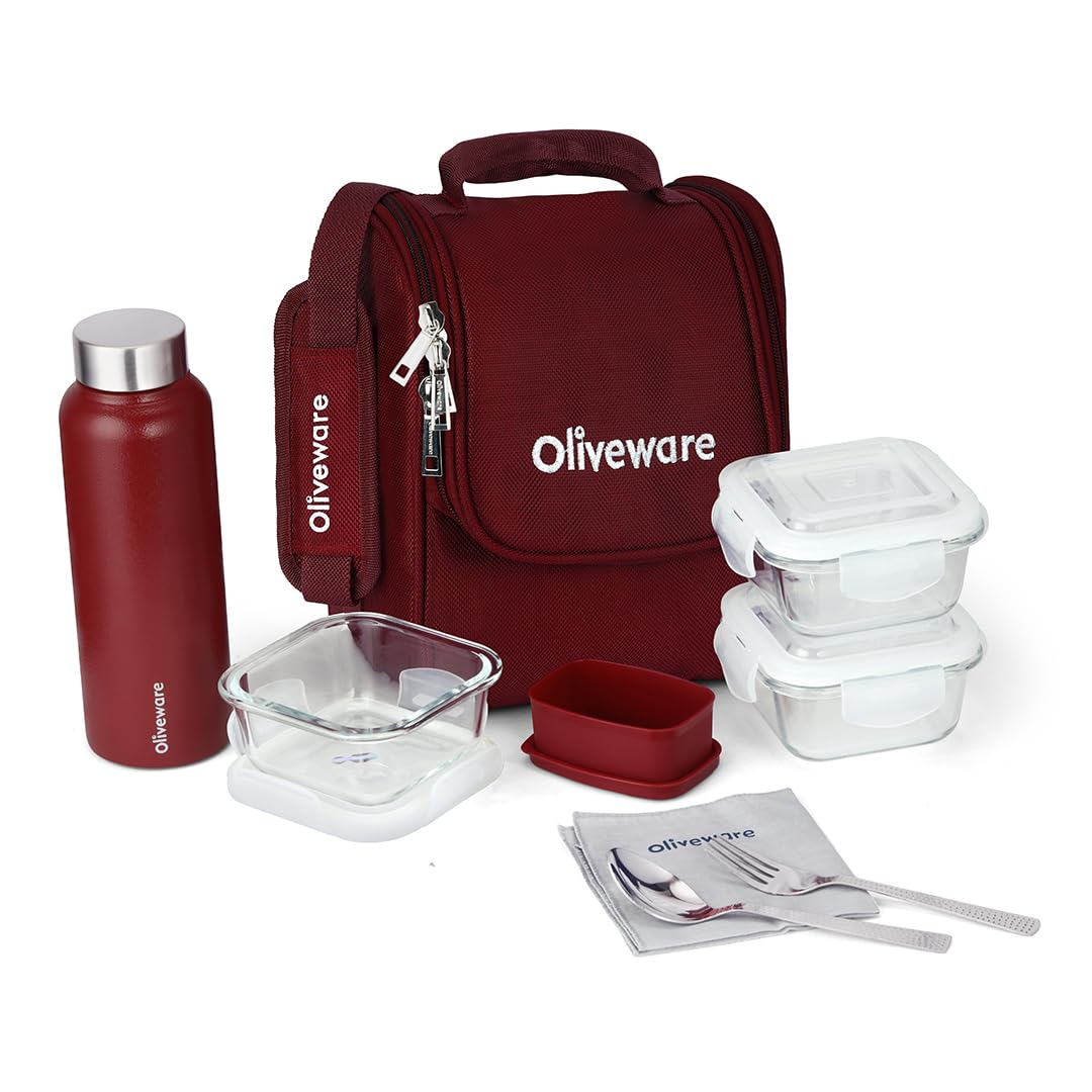 Buy SOPL-OLIVEWARE Teso pro max Glassware Lunchbox with Steel Cutlery ...