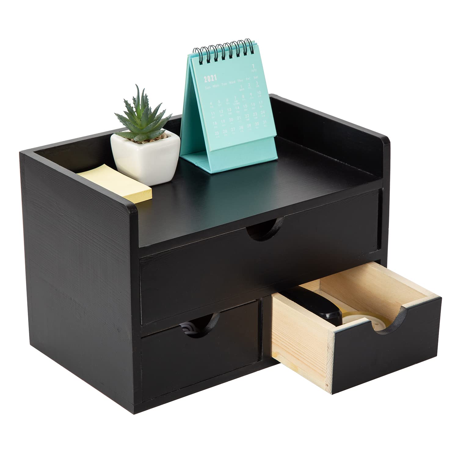 ExoLiry Black Bamboo Desk Organizer Wooden Storage Cabinet 3 Drawers ...