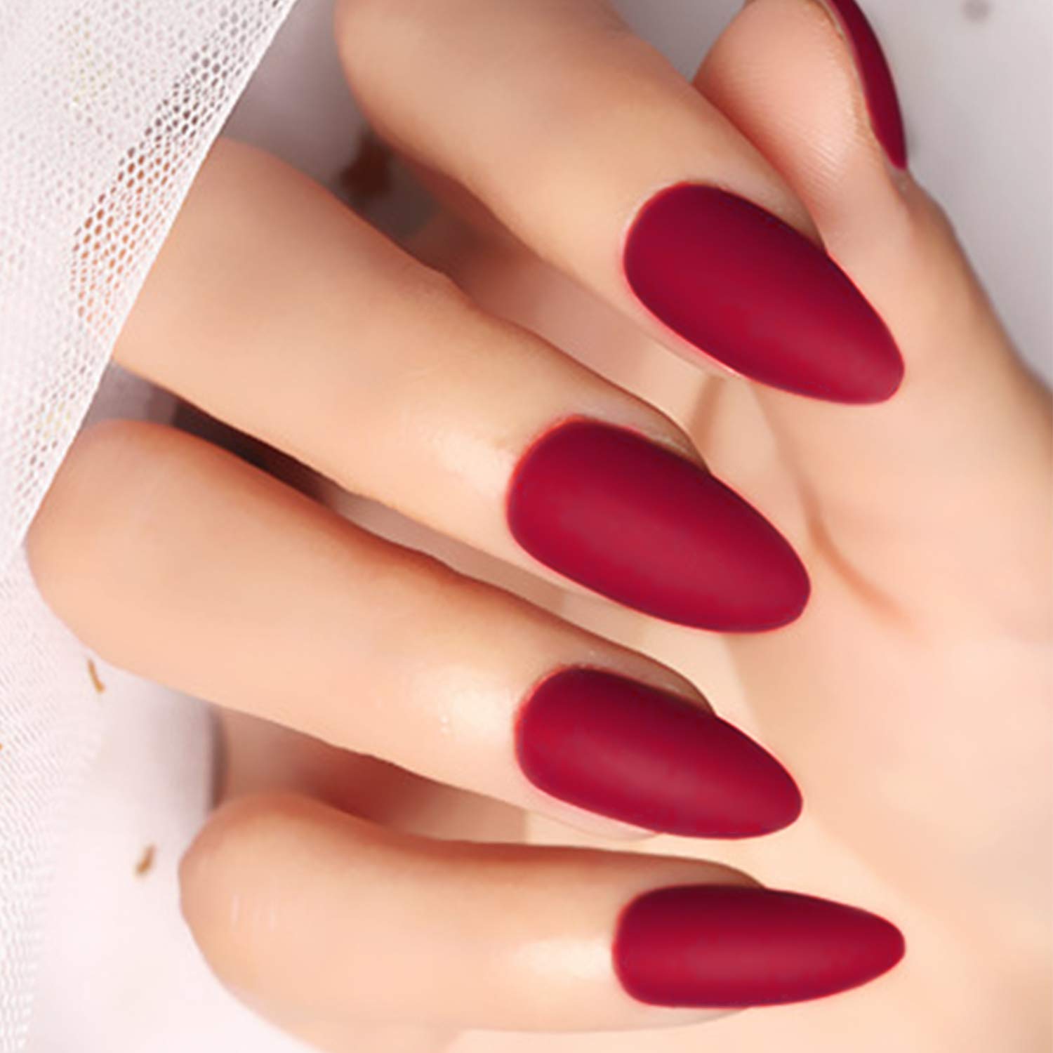 Matte Red Almond Nails