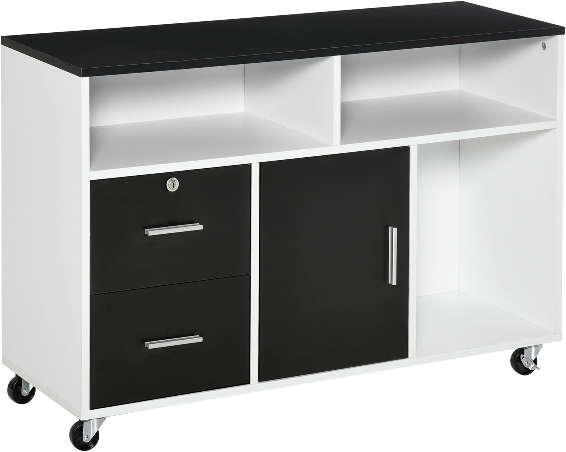 Vinsetto Filing Cabinet, Mobile Printer Stand with Wheels, Open Shelves ...