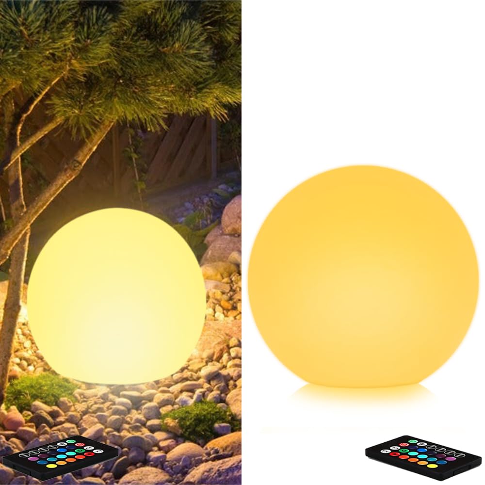 BALMOST 8-in Solar Globe Light Outdoor, 16 RGB Colors Solar Ball Light ...
