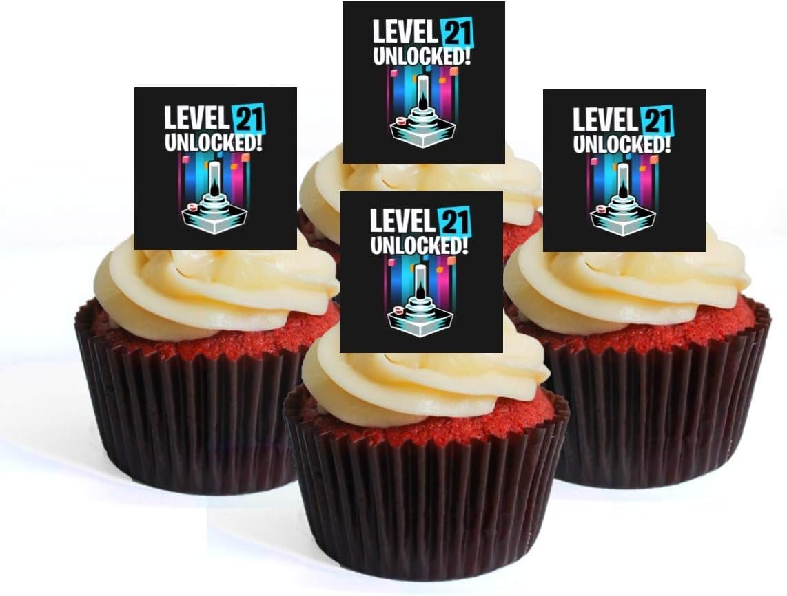 21st Birthday Gamer Level Up Edible Cupcake Toppers - Stand Up Wafer ...