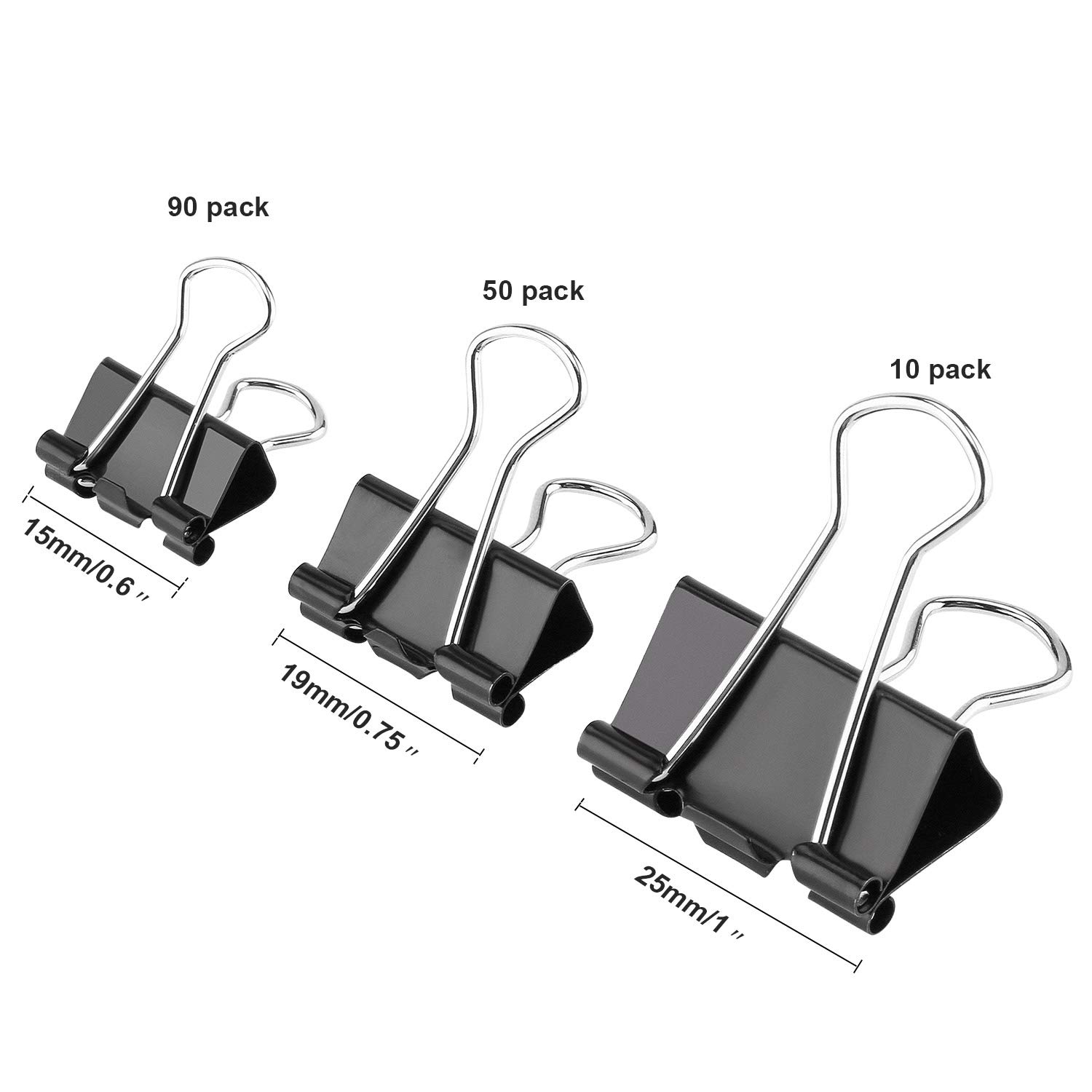 Snapklik.com : 150 Pcs Binder Clips Assorted Sizes Black Paper Clamps ...