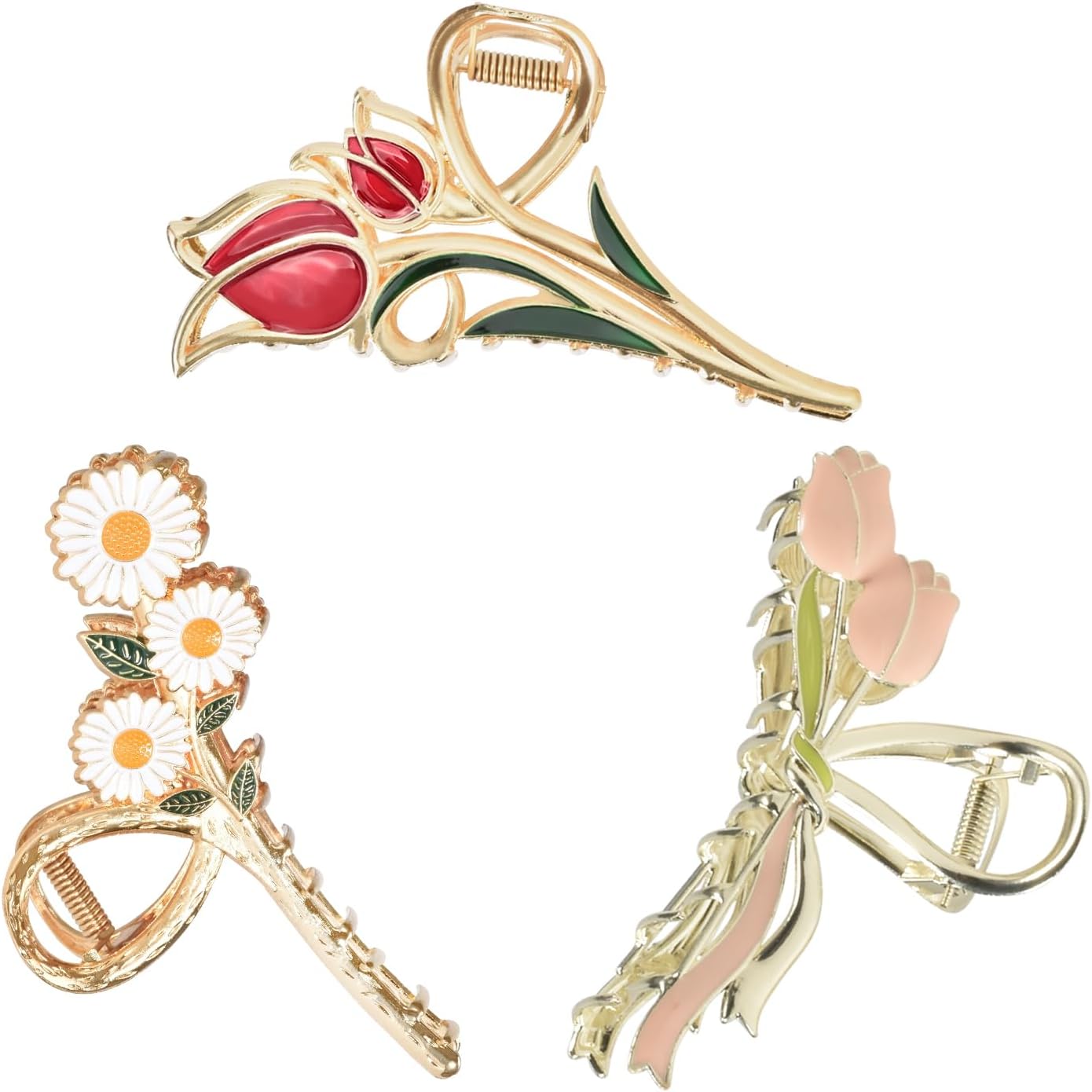 Amazon.com : Yonchic 3-Piece Floral Metal Hair Clips, Lily Leaves Tulip ...