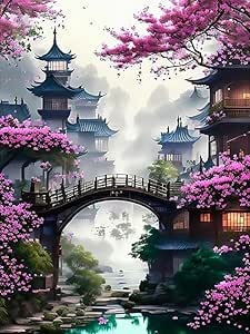 Amazon.com: Semneroy Bridge Flower Diamond Painting Kits for Adult Beginners,Cherry Blossoms ...