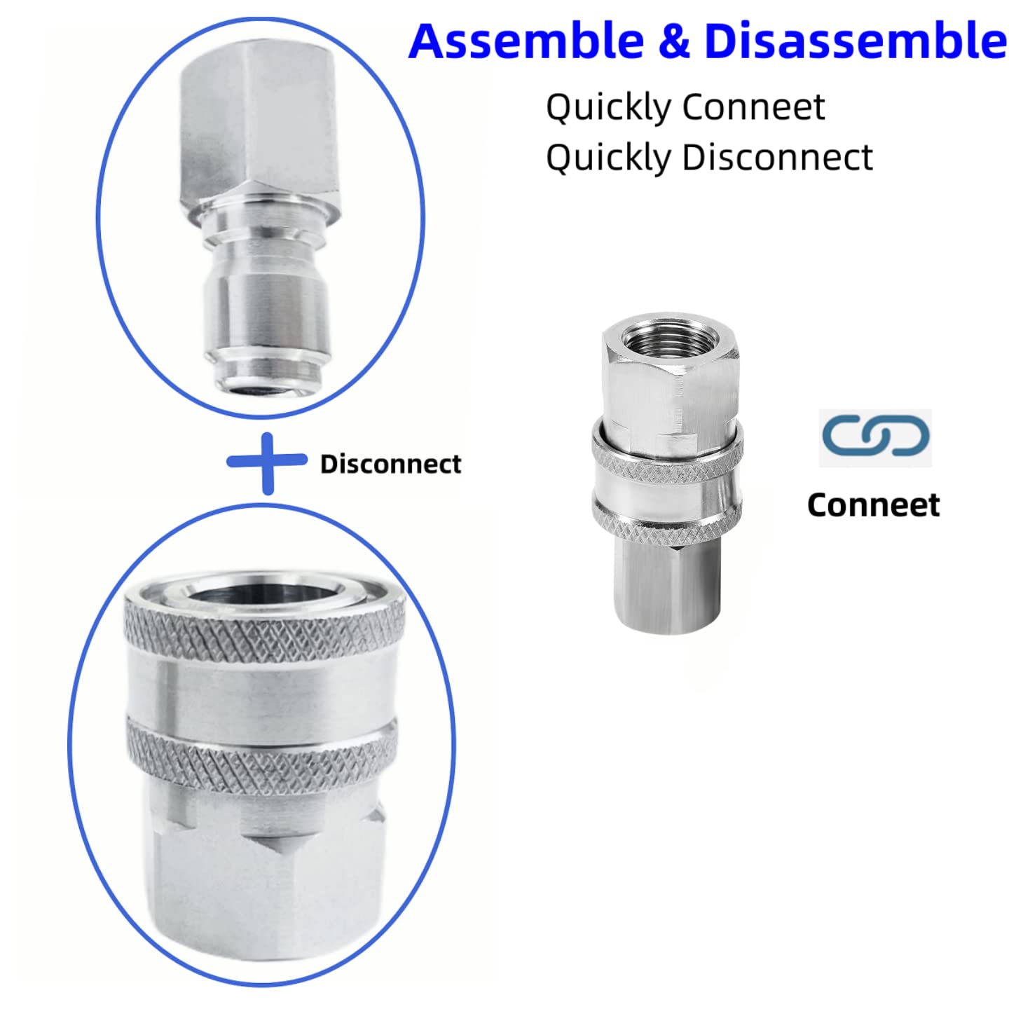 Snapklik.com : 2Sets NPT 3/8 Inch Stainless Steel Male And Female Power ...