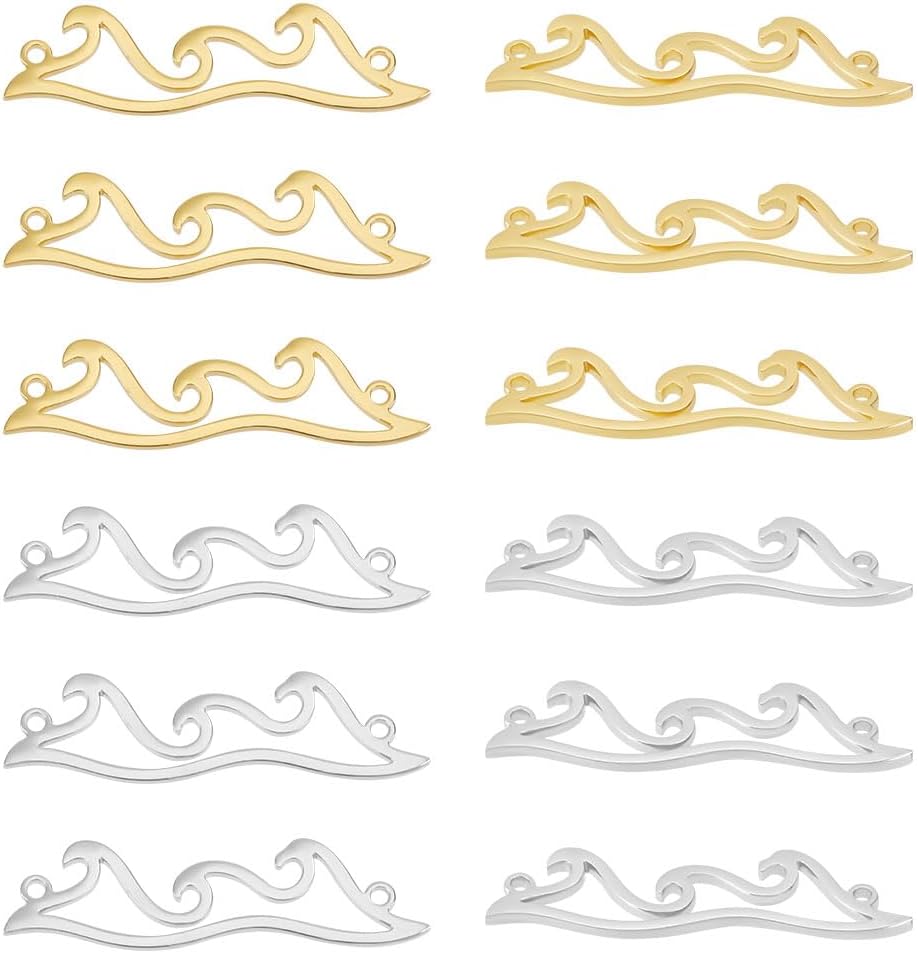 Amazon.com: UNICRAFTALE 20pcs 2 Colors Wave Link Charms Stainless Steel ...
